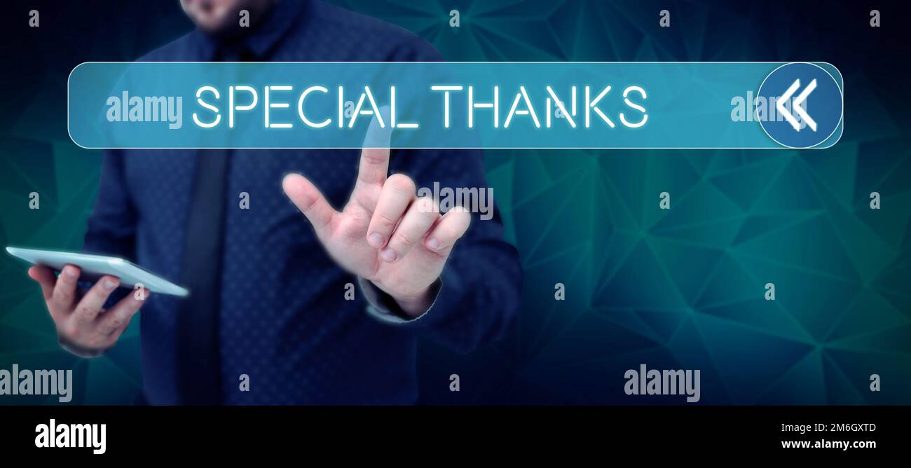 Writing displaying text Special Thanks. Business showcase expression of appreciation or ...