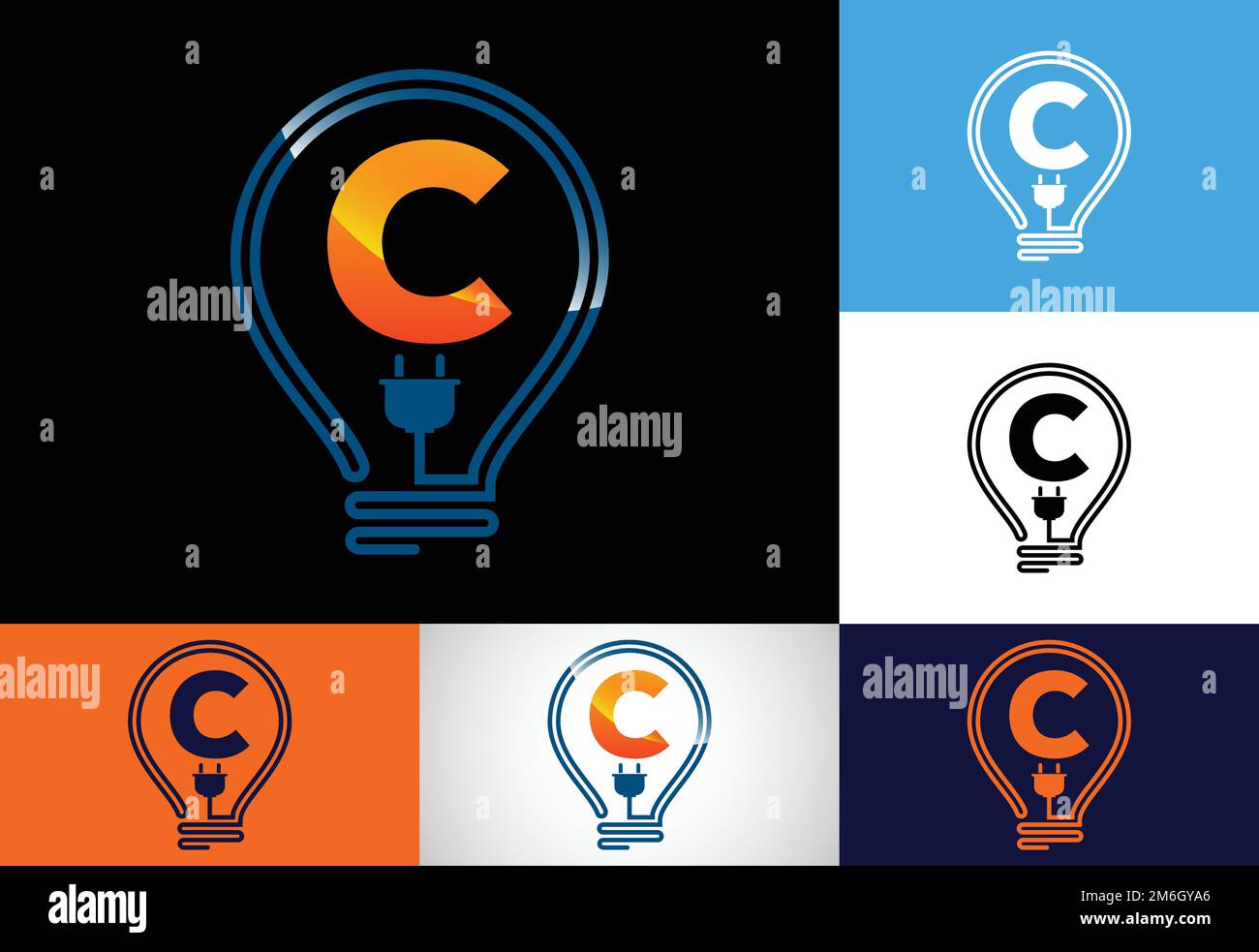 Initial alphabet C with an electric bulb. Electric bulb logo vector ...