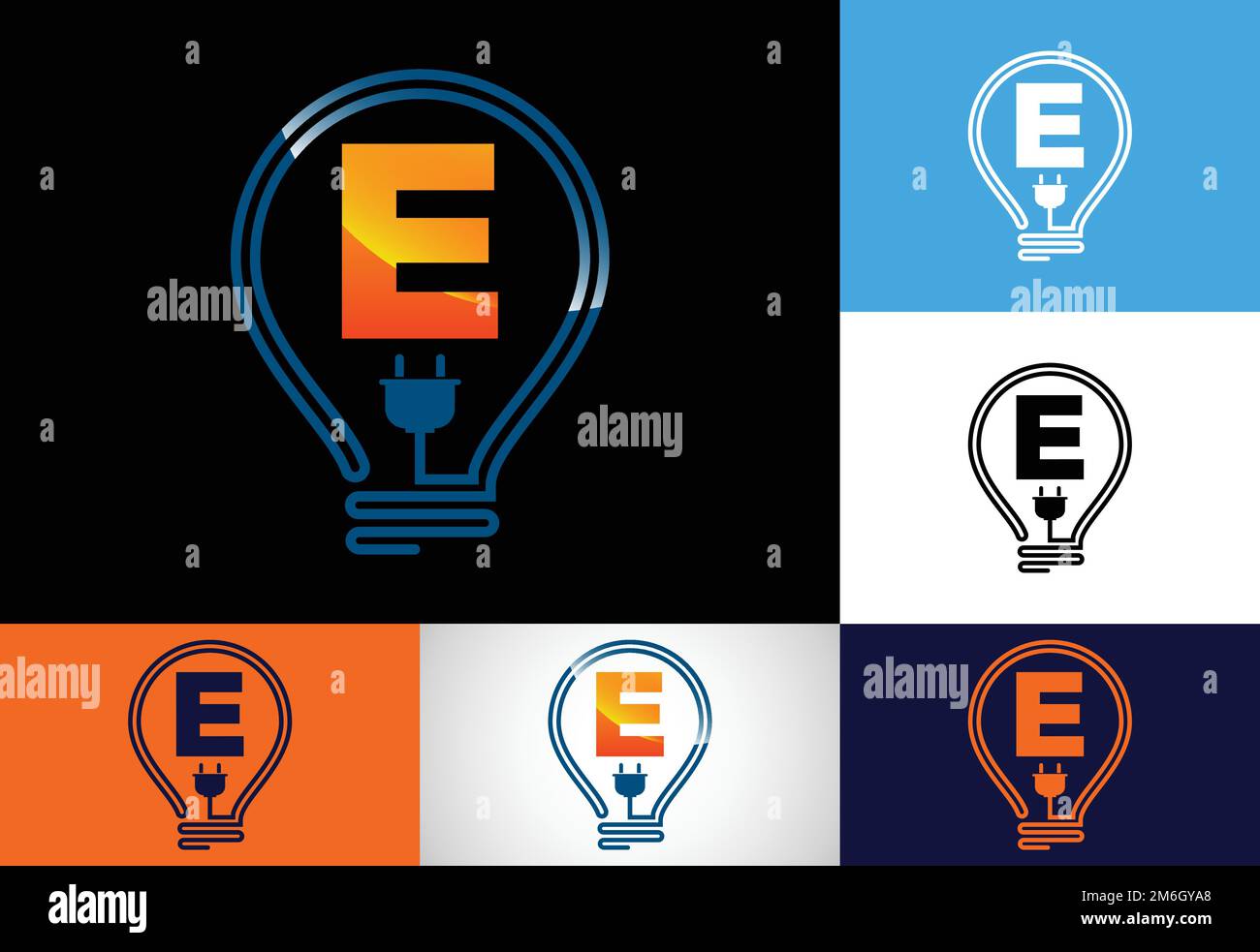 Initial alphabet E with an electric bulb. Electric bulb logo vector ...