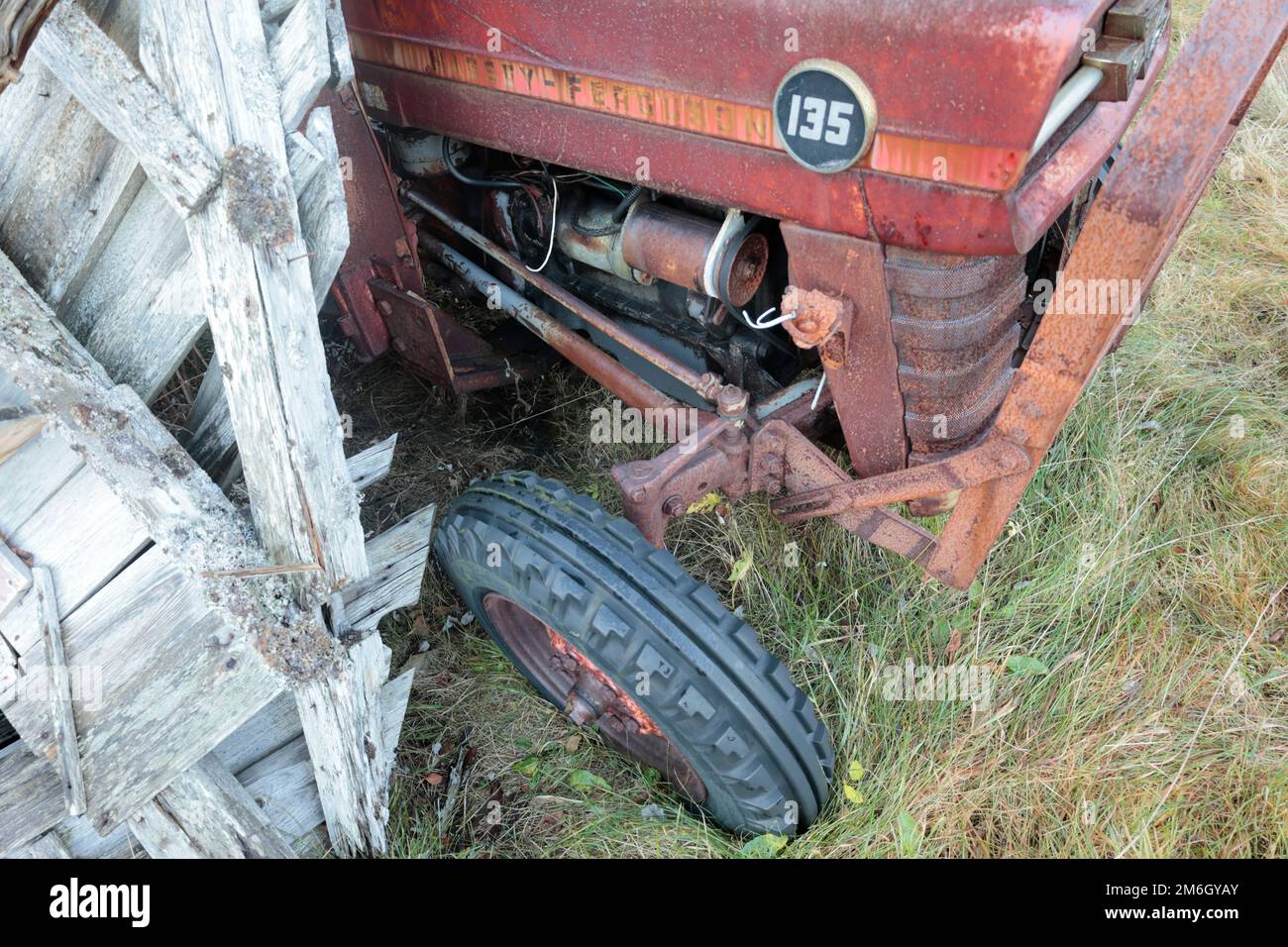 Old rusty tractor stands on a meadow Stock Photo - Alamy