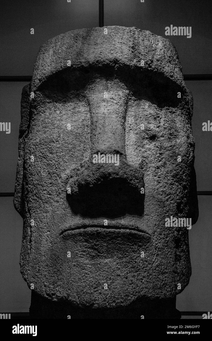 A grayscale of a monolithic human figure face Stock Photo - Alamy