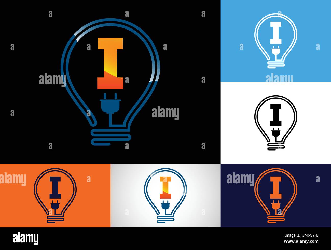 Initial alphabet I with an electric bulb. Electric bulb logo vector ...