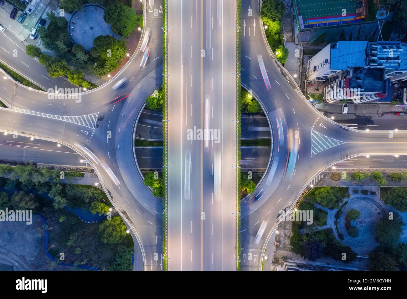 Road interchange closeup at night Stock Photo - Alamy