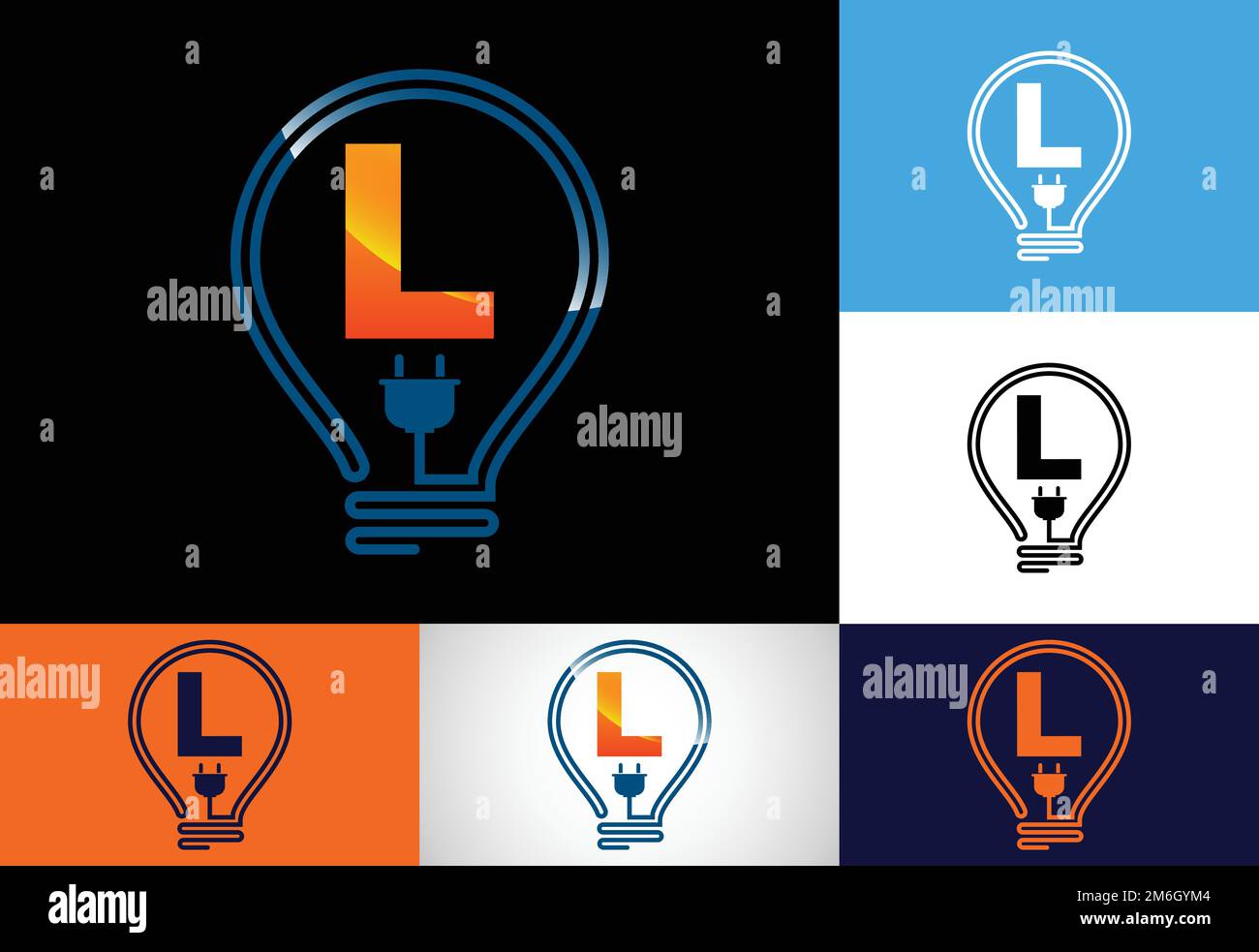 Initial alphabet L with an electric bulb. Electric bulb logo vector ...