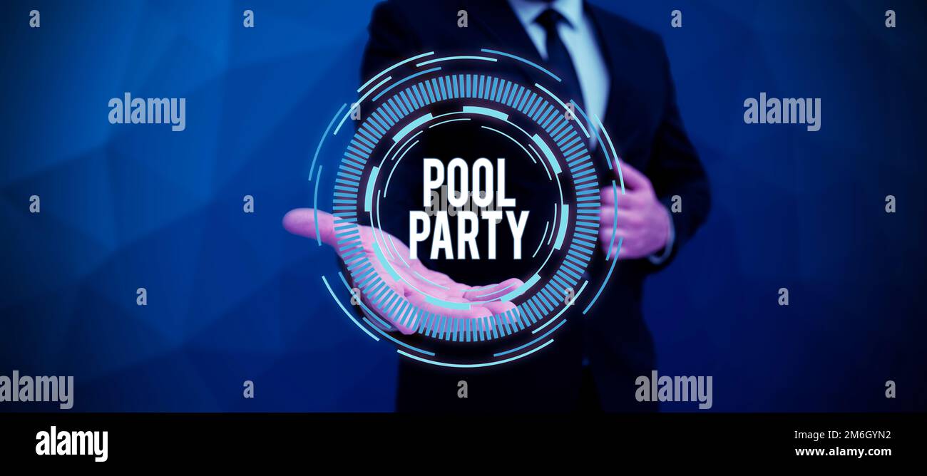 Text caption presenting Pool Party. Word Written on celebration that ...