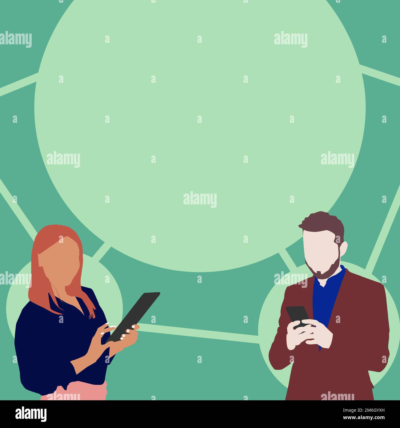 Illustration Of Partners Busy Using Smartphones Searching For New ...