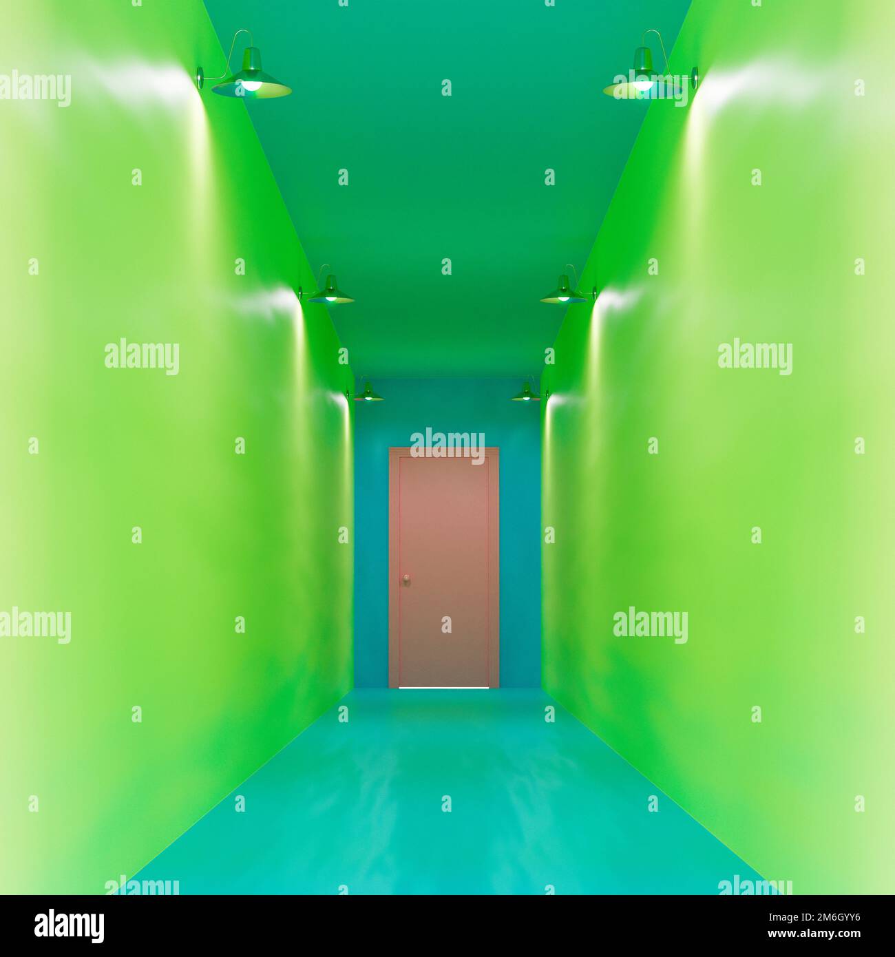 3d render, 3d illustration. Empty green corridor Stock Photo - Alamy