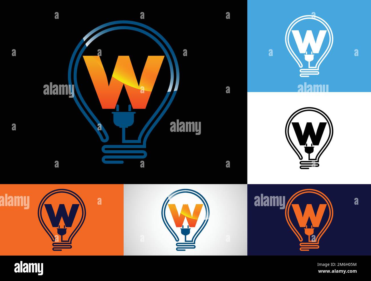 Initial alphabet W with an electric bulb. Electric bulb logo vector ...