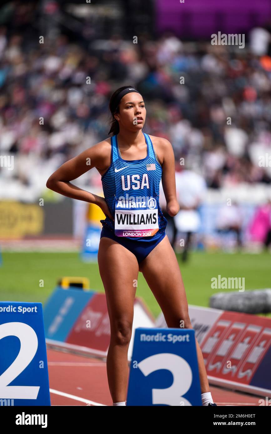 Taleah Williams of USA at blocks in the T47 400m at the 2017 World Para ...