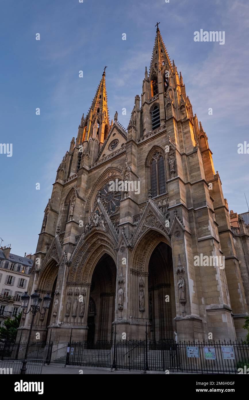 Front facade view of the Neo gothic Basilica of Saint Clotilde church ...