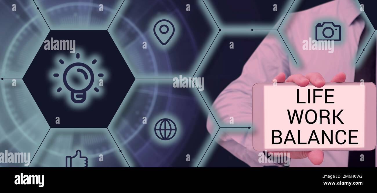 Text caption presenting Life Work Balance. Business overview stability ...