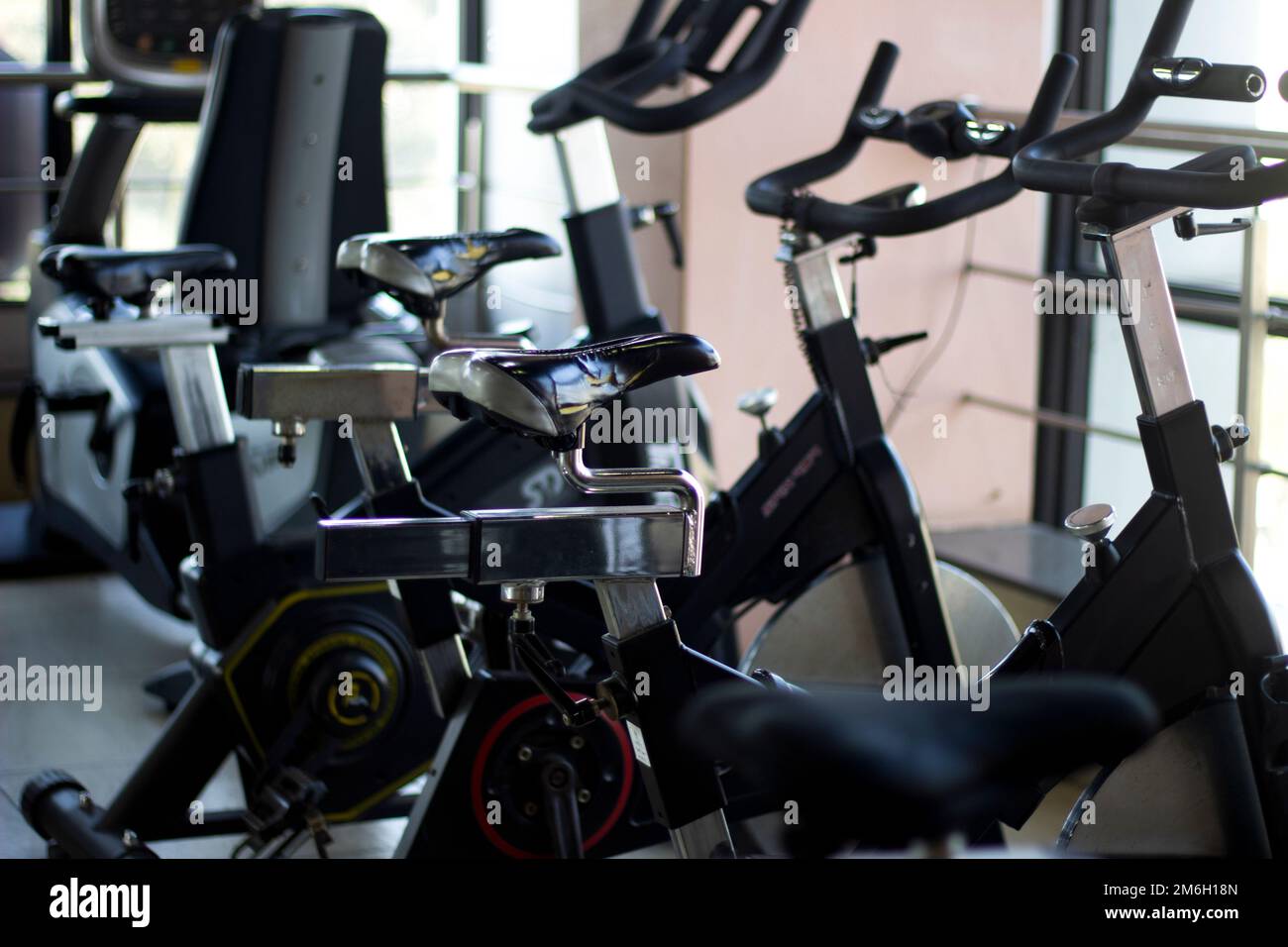 Cardiac cycle treadmill exercise machine equipment inside the gym in a ...