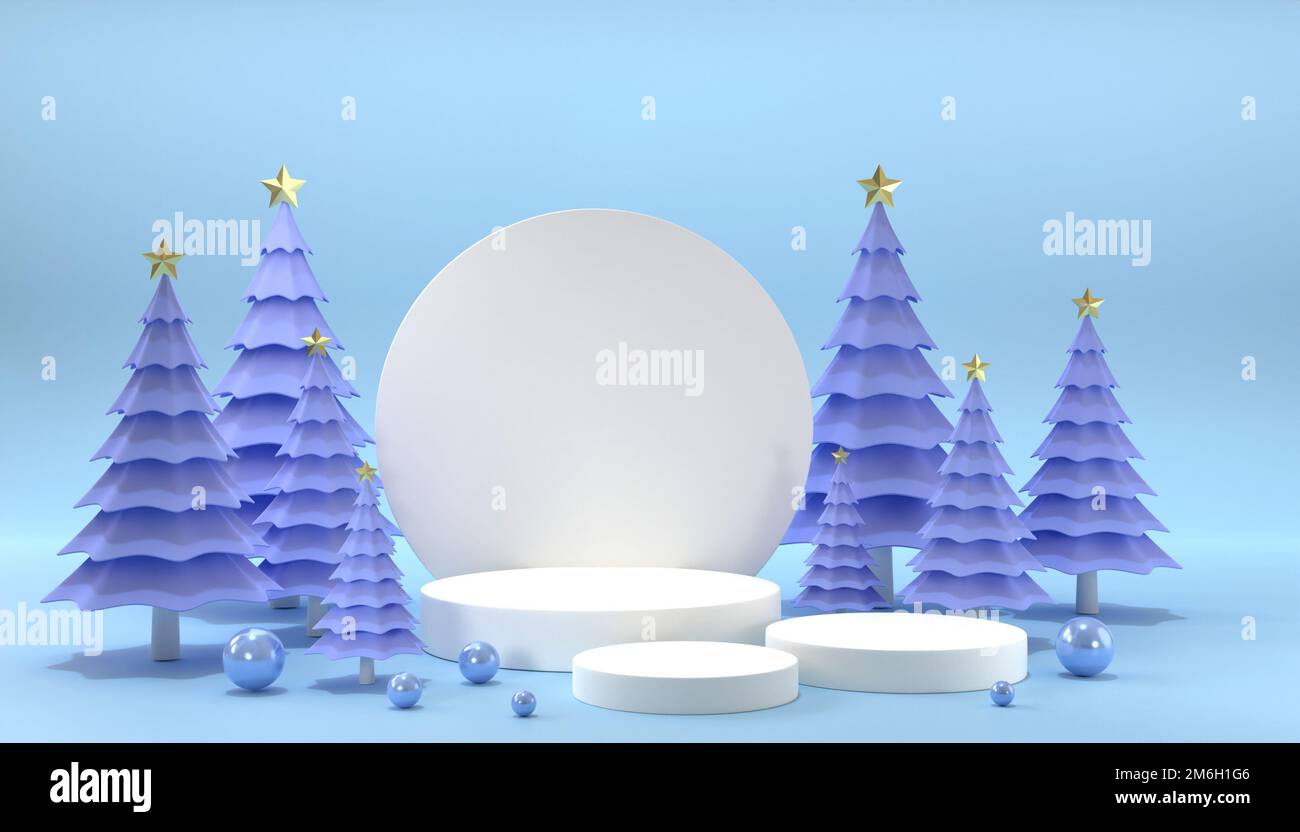 3D rendering white gift box with christmas tree on blue background ...