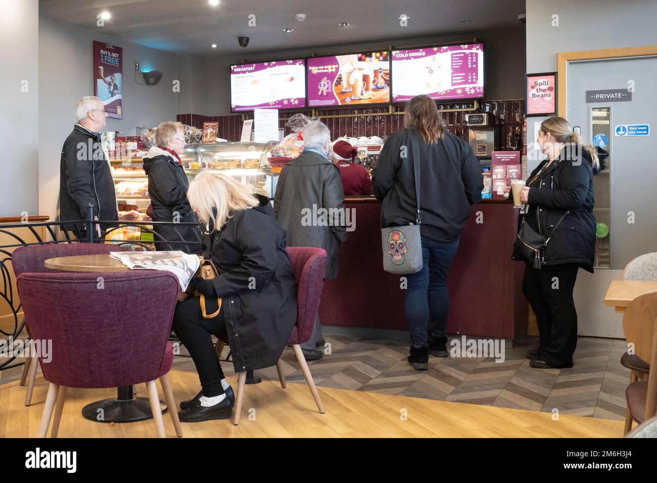A queue waiting to buy from a Costa Café in Tesco Supermarket in Redcar ...