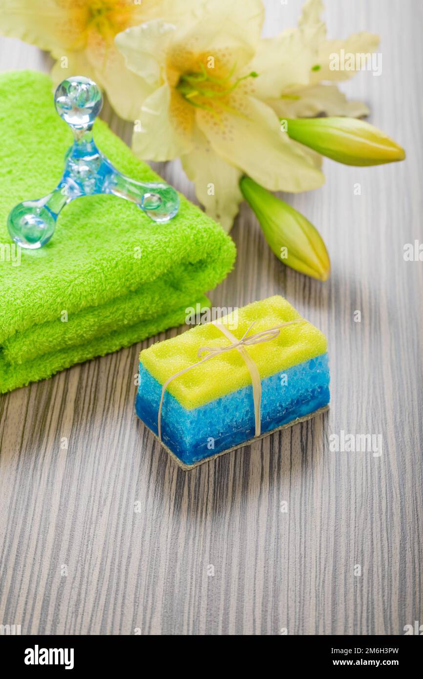 bath objects with flower Stock Photo - Alamy