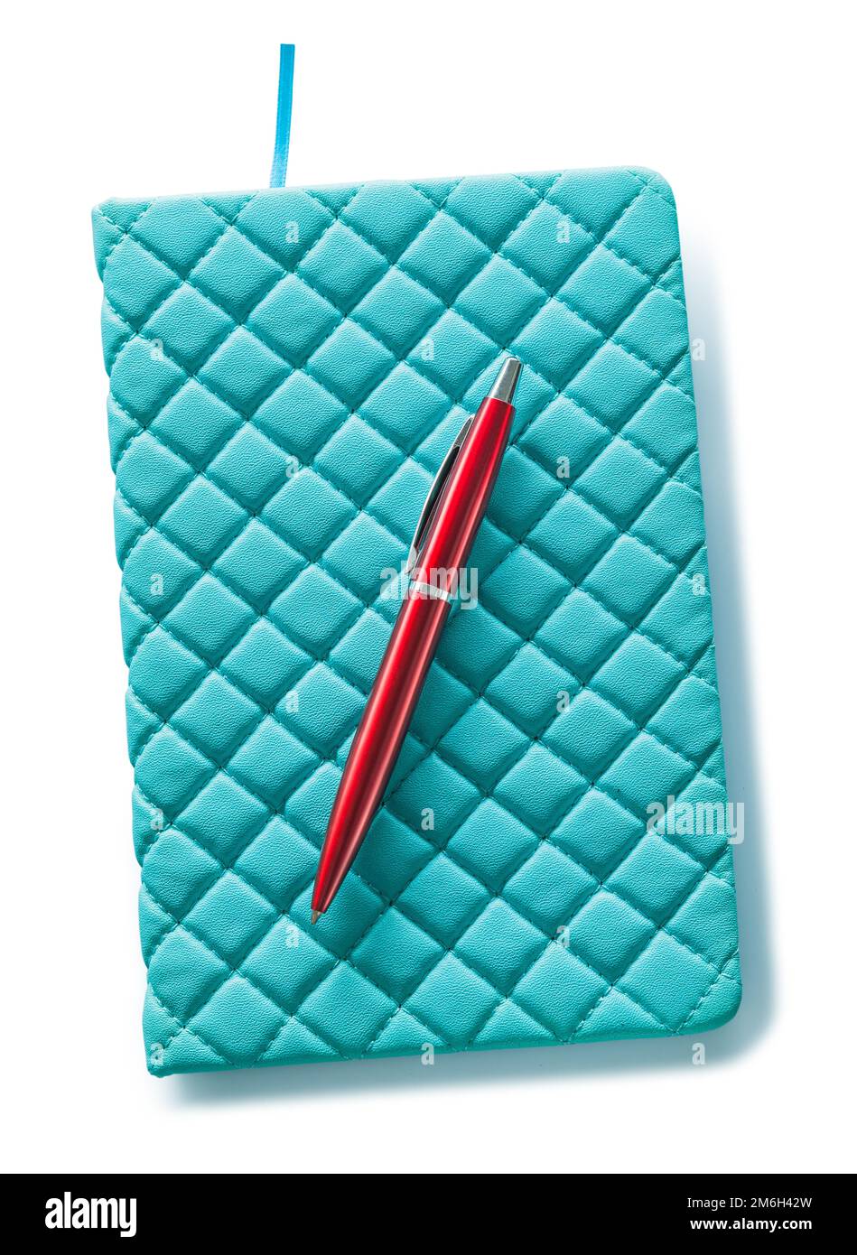 blue leather notepad and red ballpoint pen isolated on white Stock ...