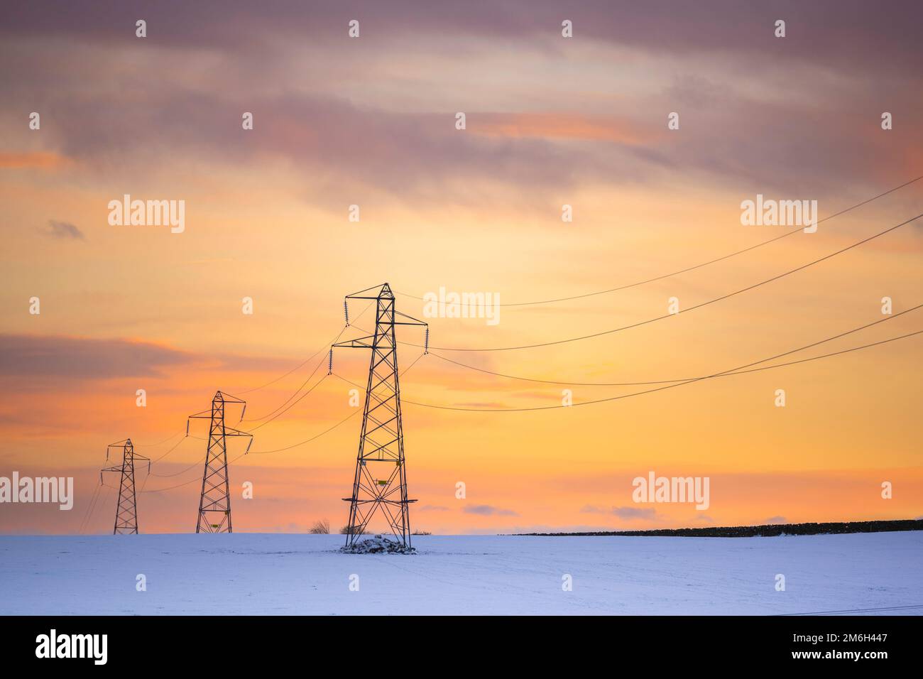 A view of electric pylons in the Scottish Borders. Pictured on a cold ...