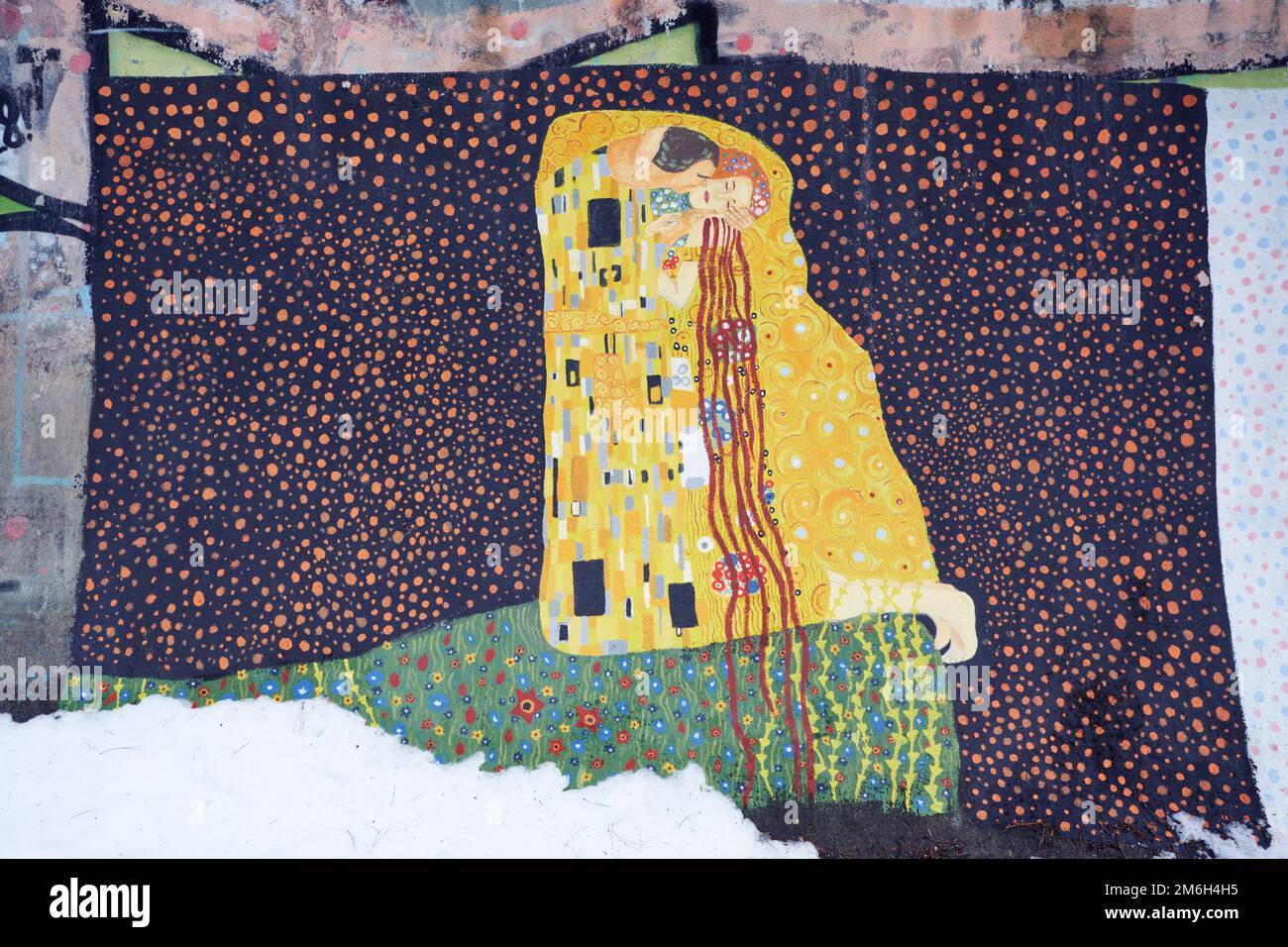Graffiti artwork recreating work by Gustav Klimt on the disused Olympic ...