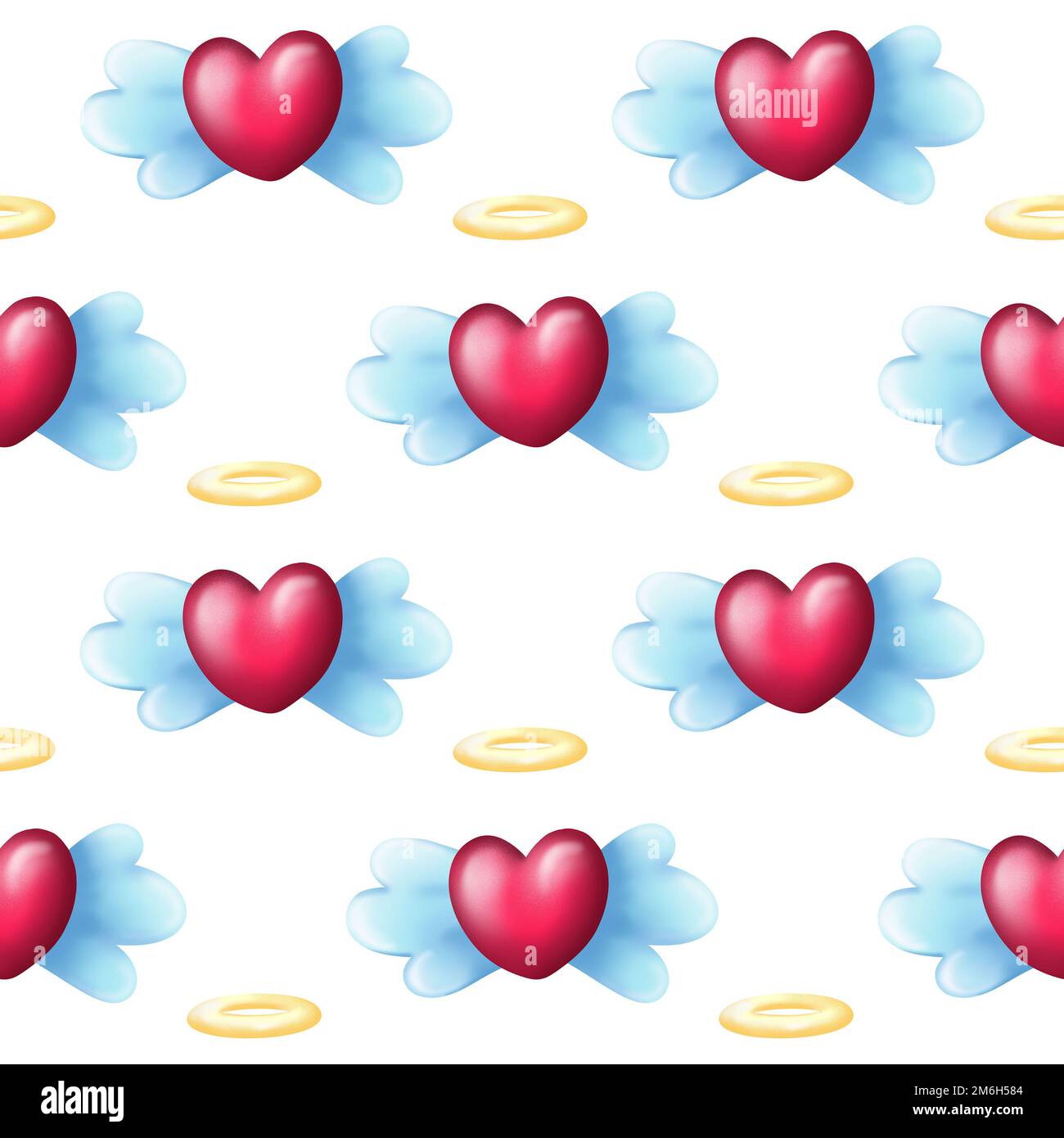 Seamless Heart Pattern with Angel wings and Halo Stock Photo - Alamy