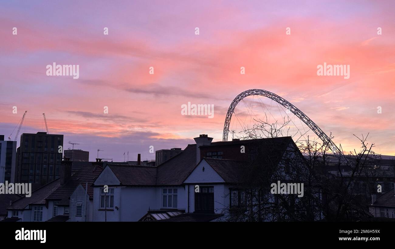 Wembley Stadium sky sunrise scene London Stock Photo - Alamy