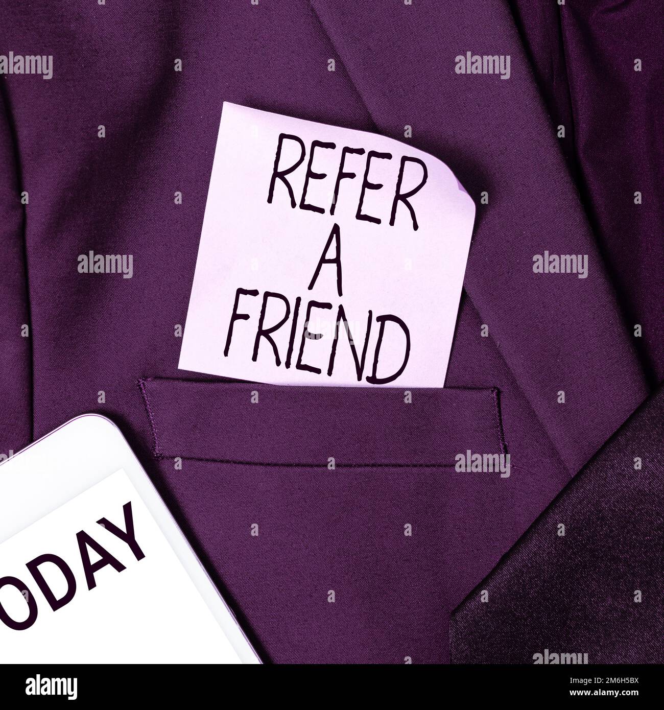 Hand writing sign Refer A Friend. Word Written on Recommendation ...