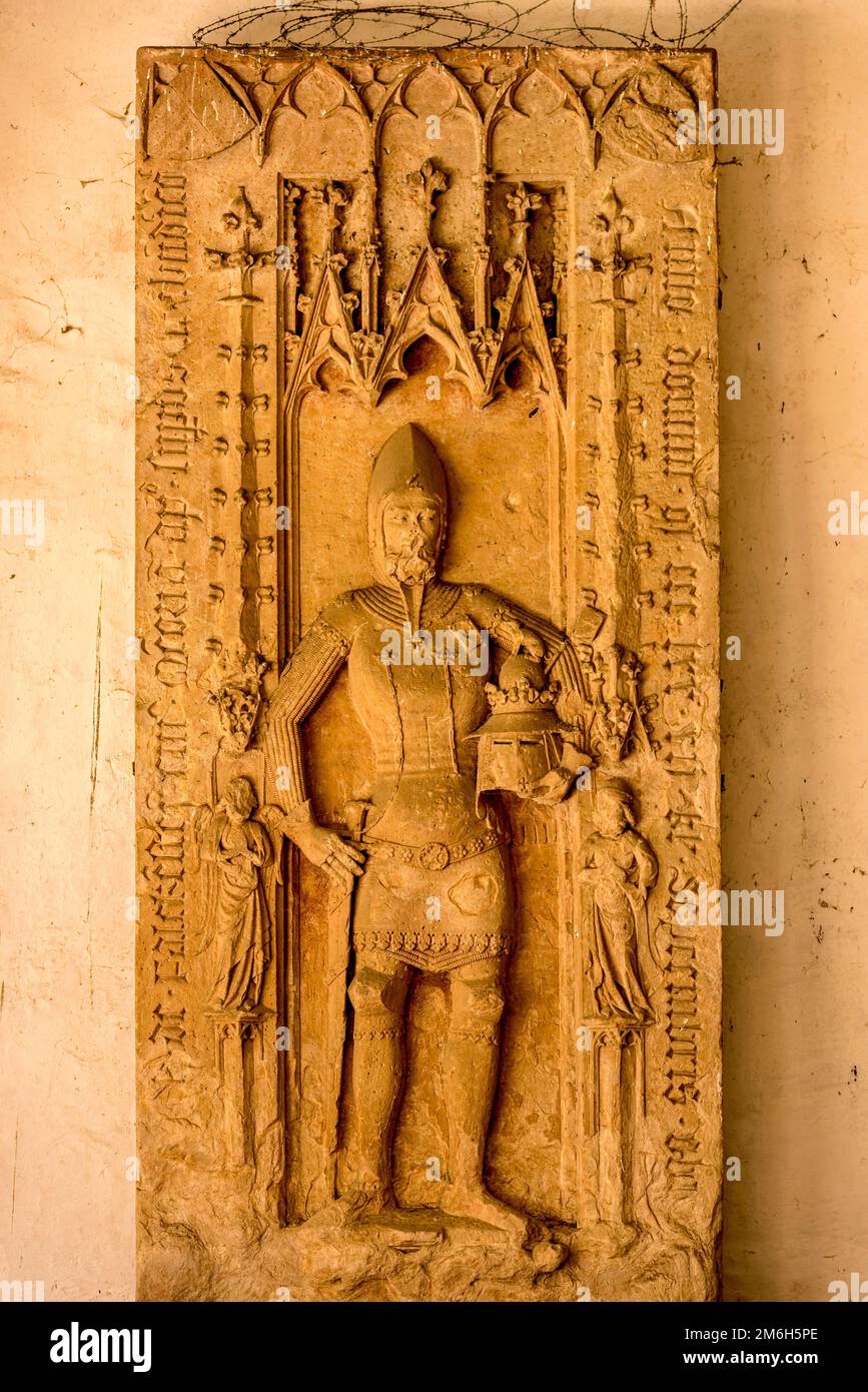 Grave slab with relief, tomb of Johann von Falkenstein, chapter house ...