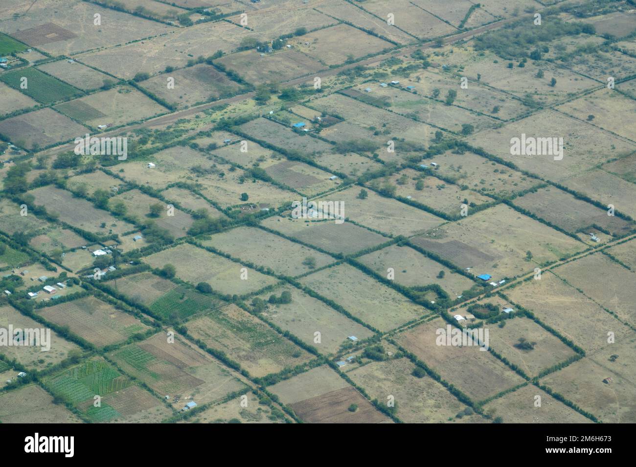 African landscape with settlements from the plane, Kenya Stock Photo ...
