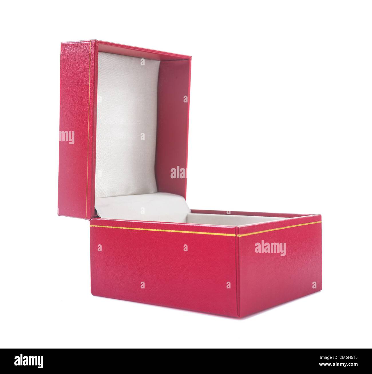 opened gift box covered with red soft textured leather isolated on ...