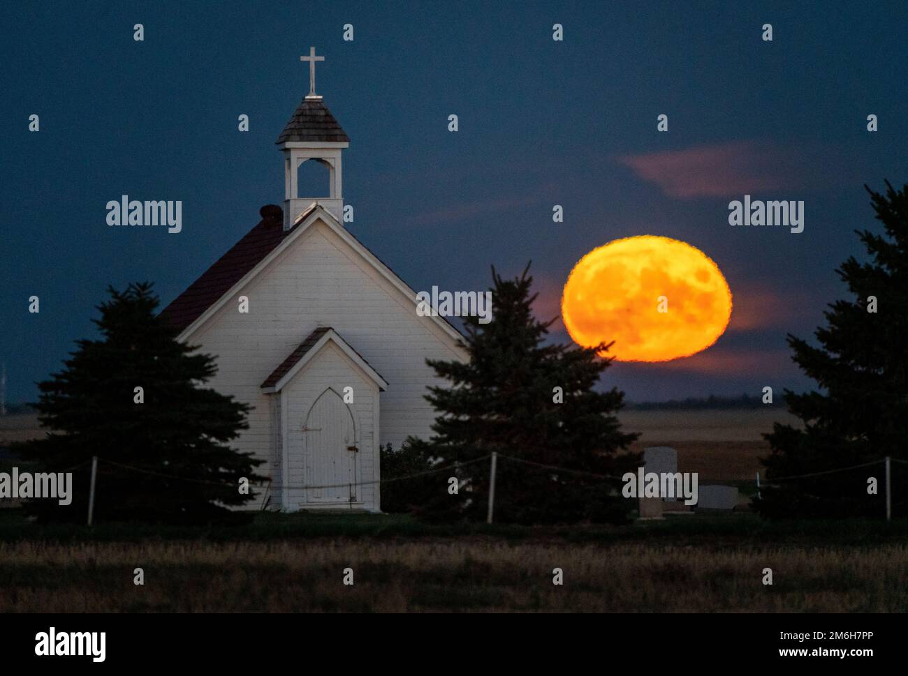 Full Moon Prairie Church Stock Photo - Alamy
