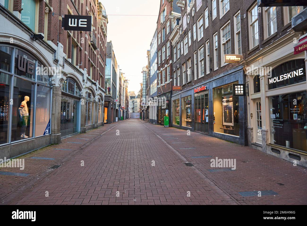 A view of a deserted Kalverstraat during Covid-19 lockdown, in the ...