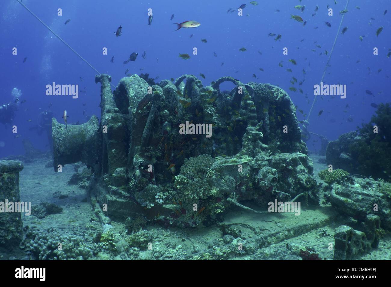 Anchor winch of the Thistlegorm from the Second World War. Dive site ...