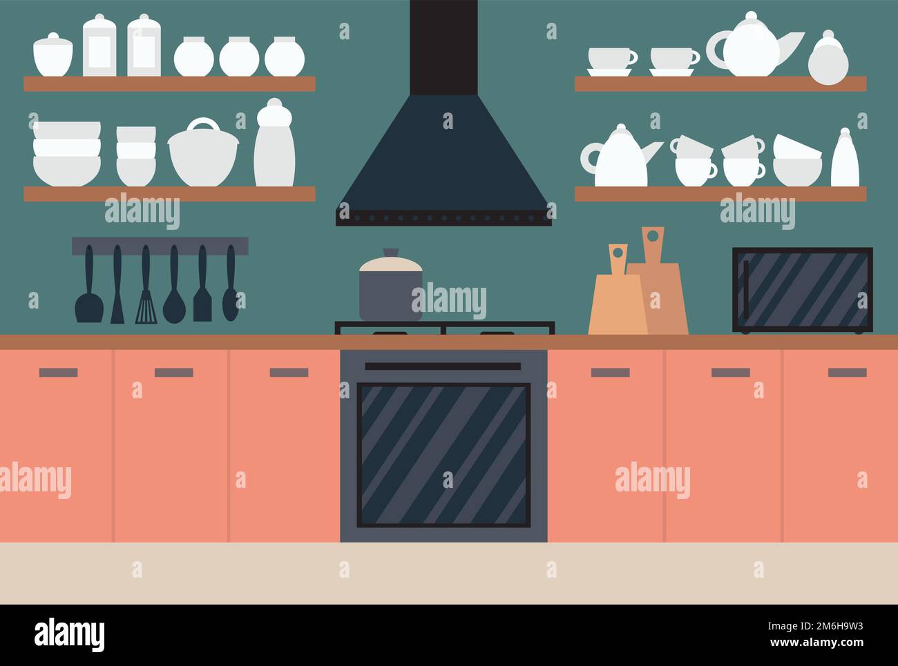Kitchen interior flat style Stock Vector Image & Art - Alamy