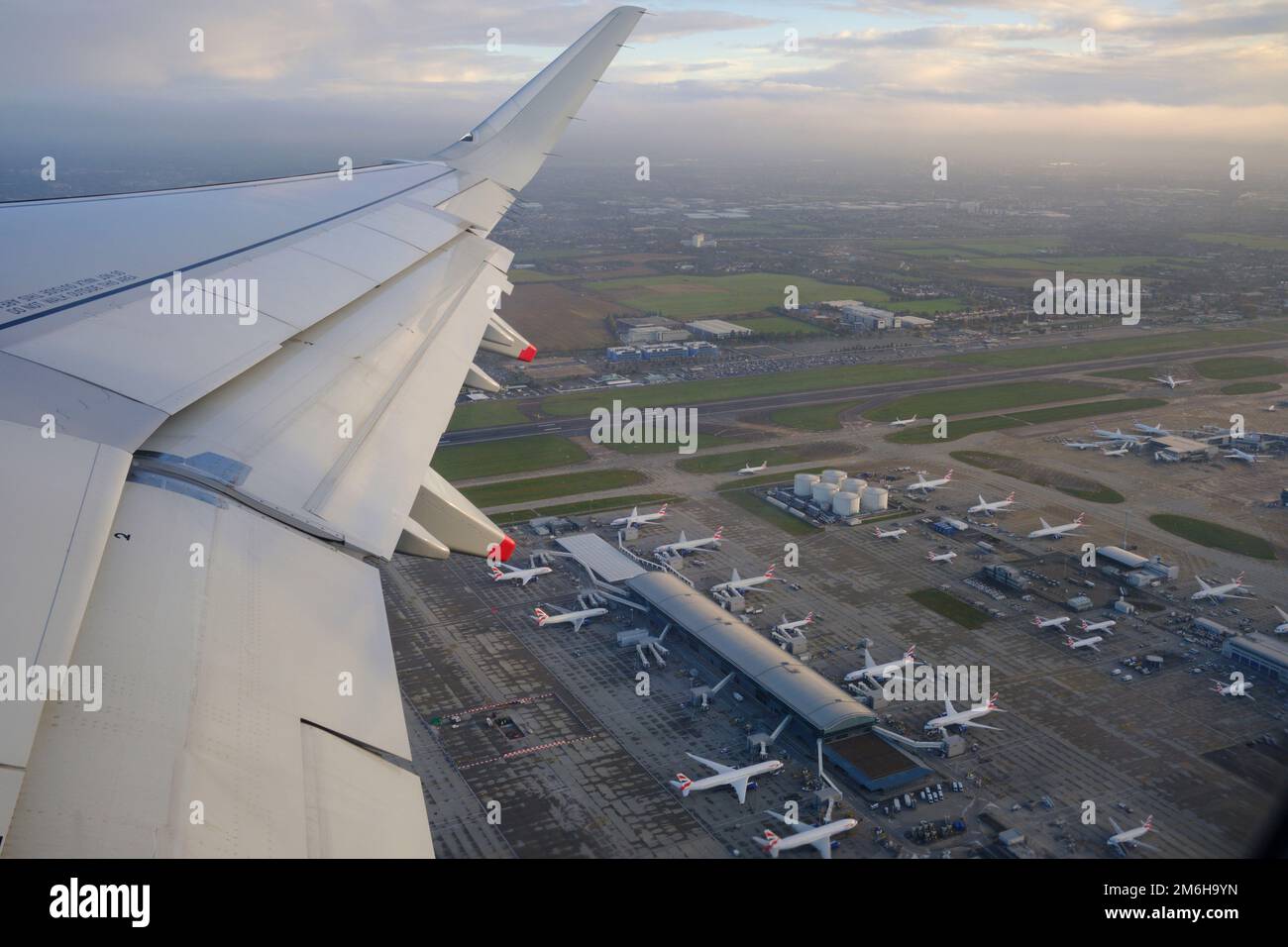 A view from a British airways plane as it takes off from the runway at ...