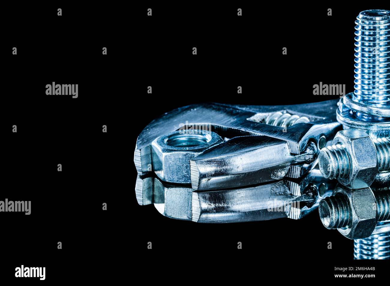 Stainless construction nuts adjustable spanner screwbolts on black ...