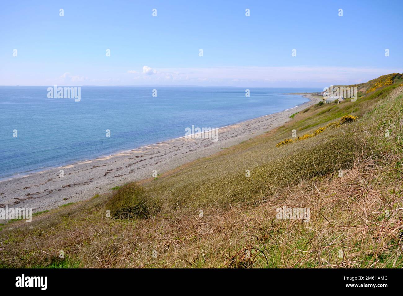 Monreith beach seen from above under a clear blue spring sky Stock ...
