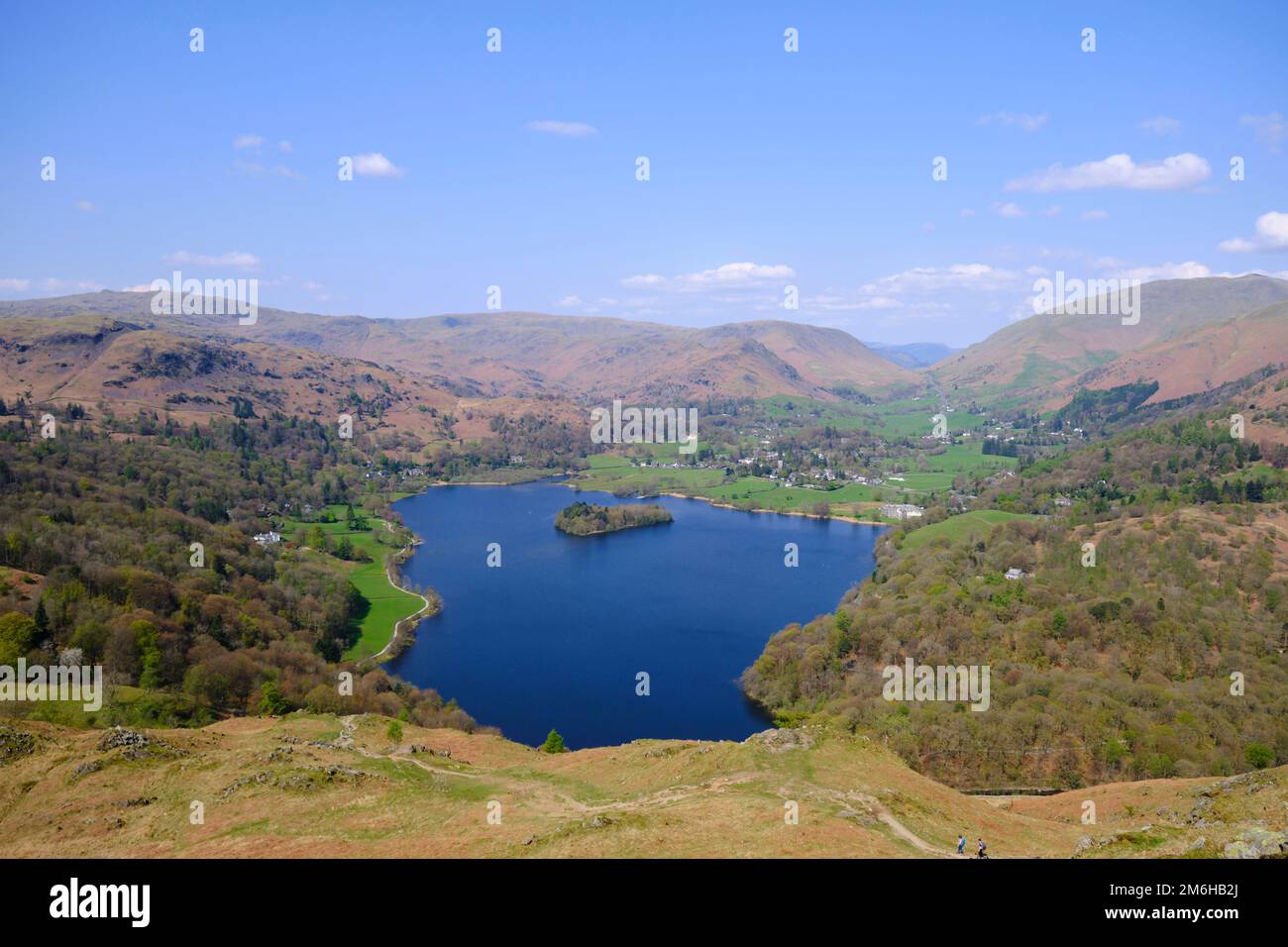 A view of Grasmere lake from above seen from the ascent of Loughrigg ...