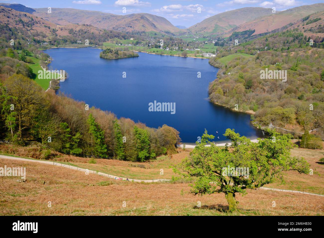 A view of Grasmere lake from above seen from the ascent of Loughrigg ...