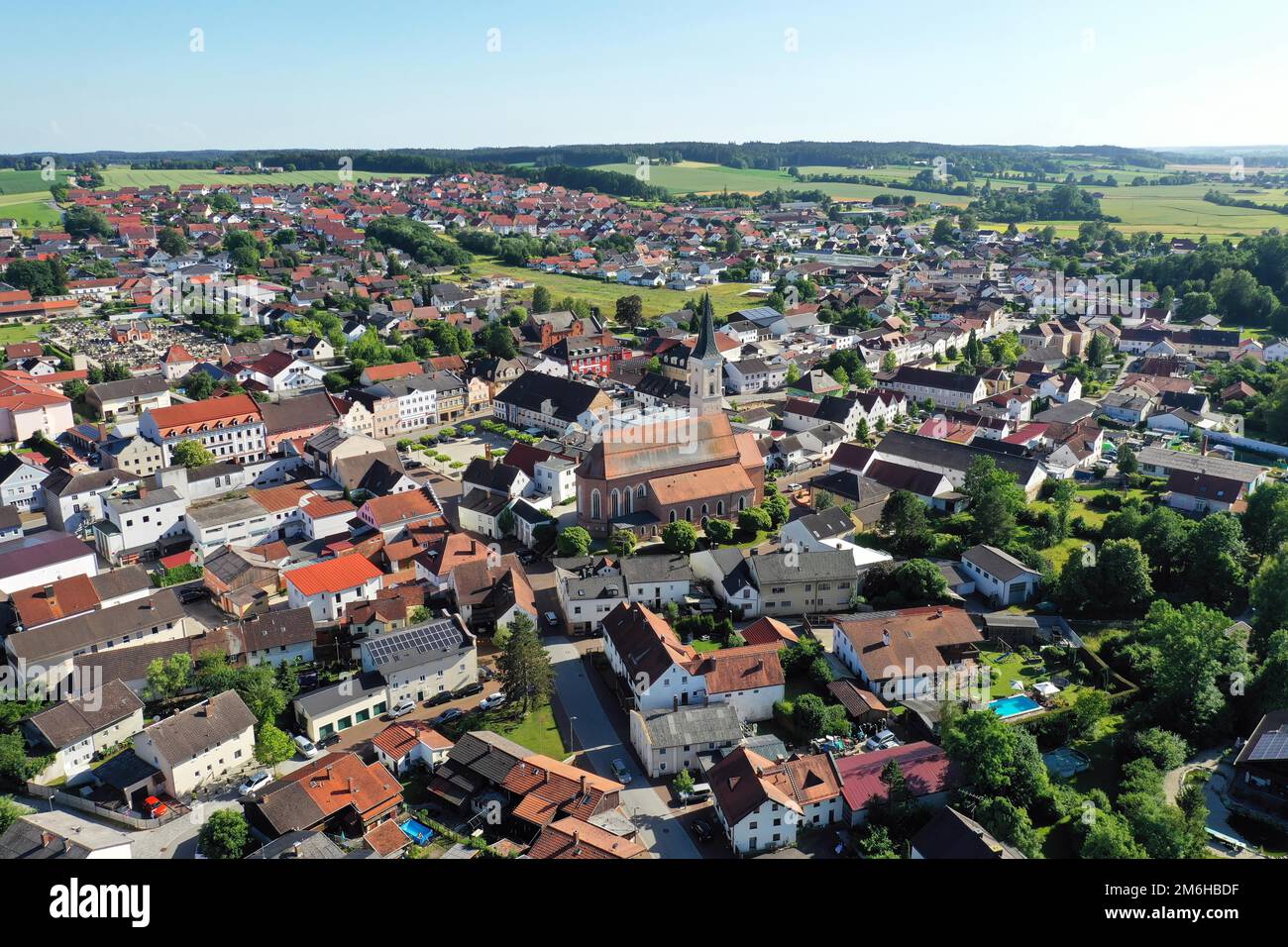 Aerial view of Frontenhausen a market town in the Lower Bavarian ...