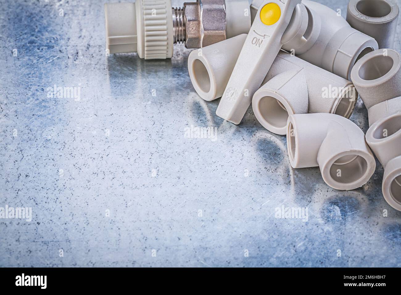 Water valve threaded pipe connectors on metallic background ...