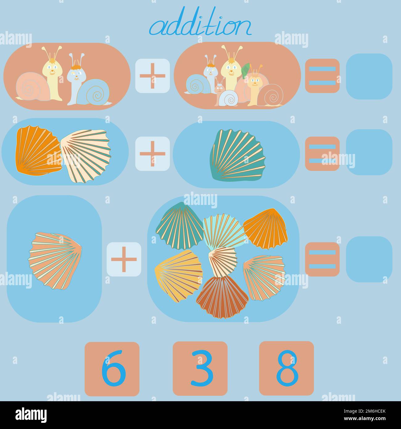 count the snails and shells in the picture and put the right number ...