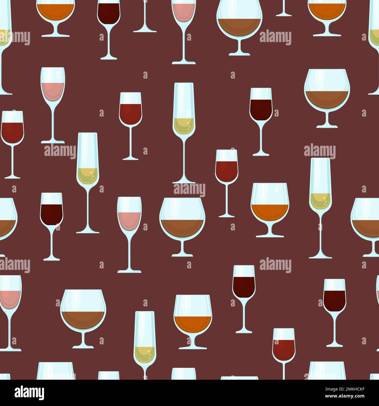 Wine glasses of different shapes with different alcohol seamless ...