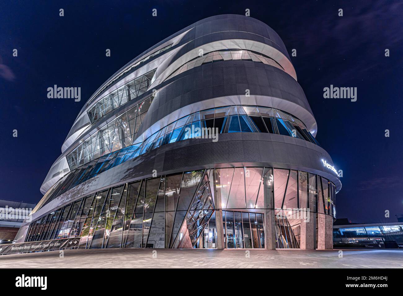Mercedes Benz Museum building by night, Stuttgart, Germany Stock Photo ...