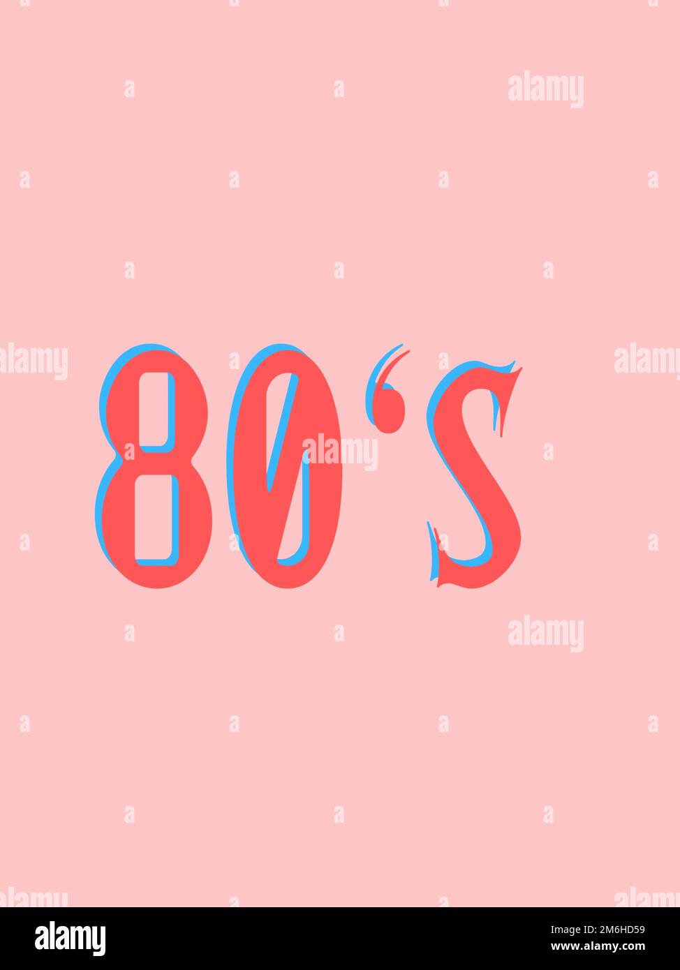 A vertical illustration with 80's written in red isolated on a pink ...