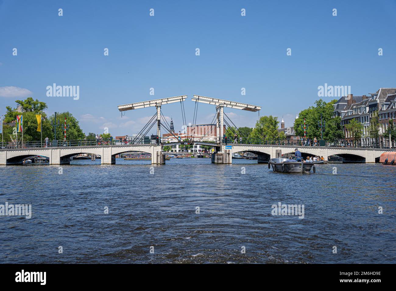 Suspension bridge over the city canals, Amsterdam, Netherlands Stock ...