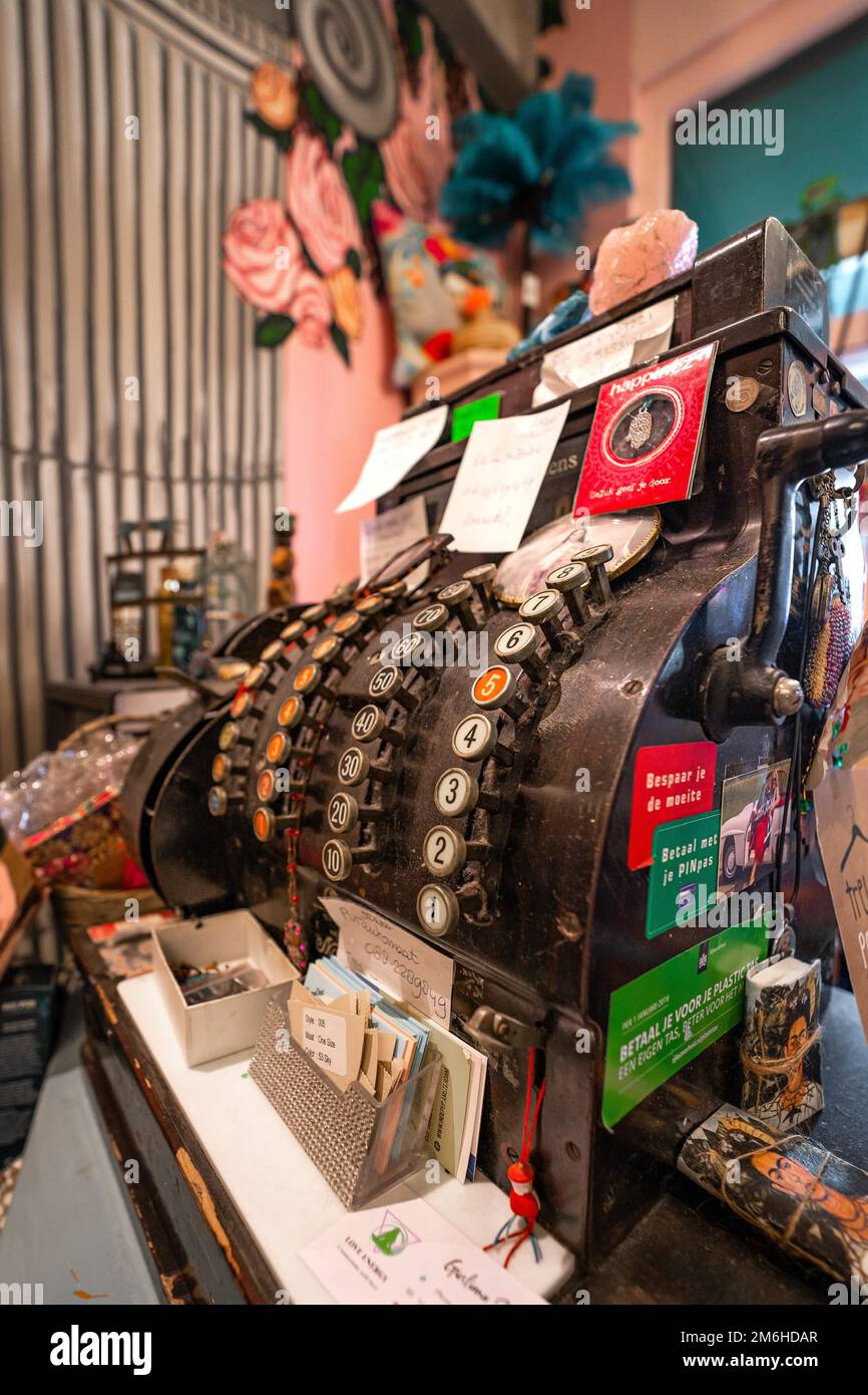 Historical cash register of a shop, Amsterdam, Netherlands Stock Photo ...