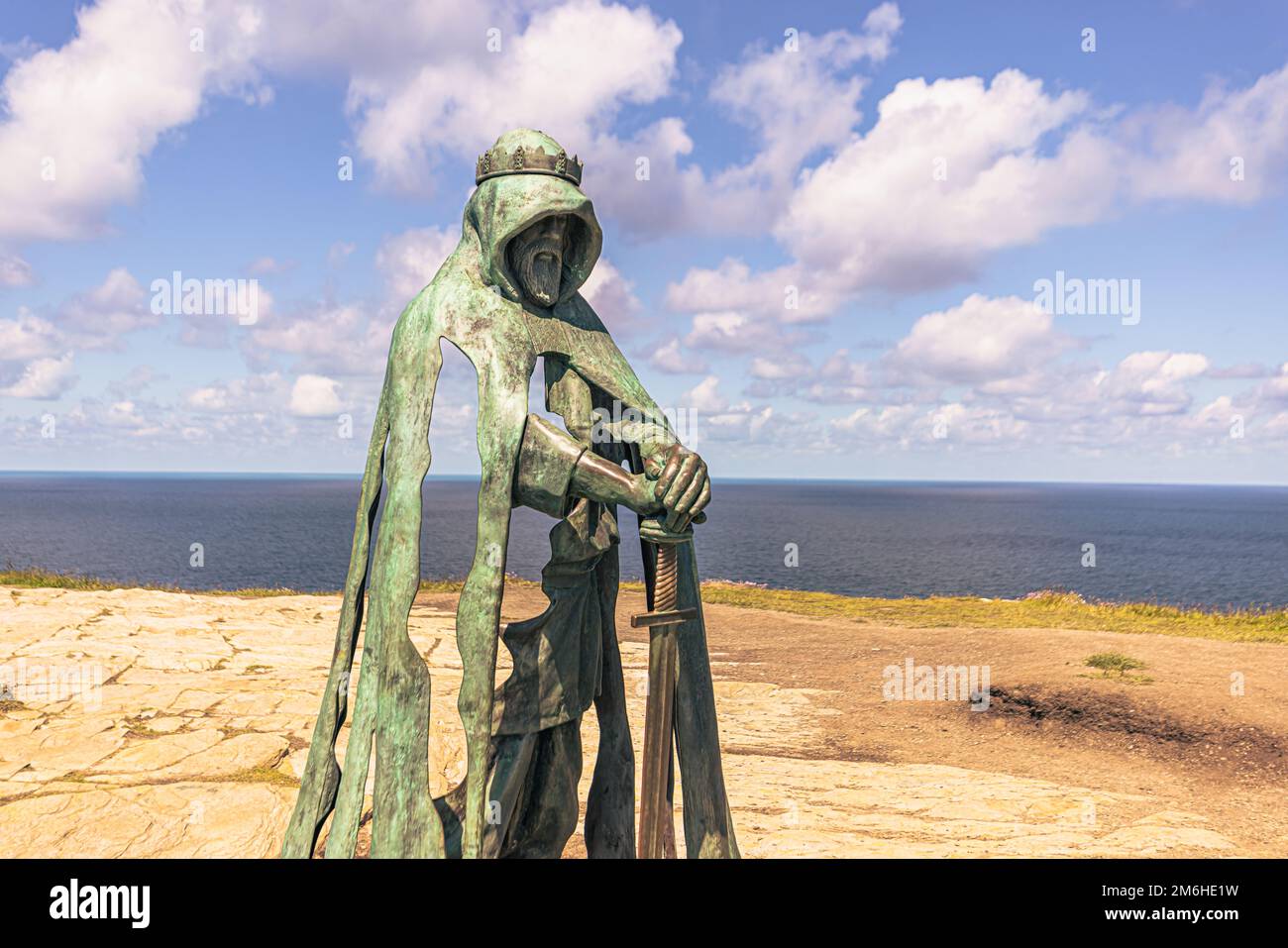 Tintagel - May 30 2022: Statue of the legendary King Arthur in the ...