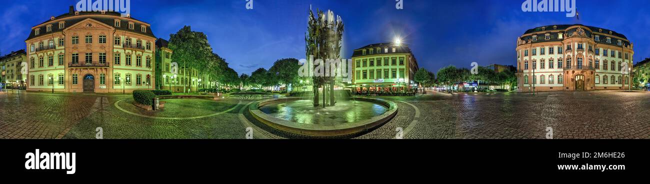 Schillerplatz Mainz Panorama illuminated Germany Stock Photo - Alamy