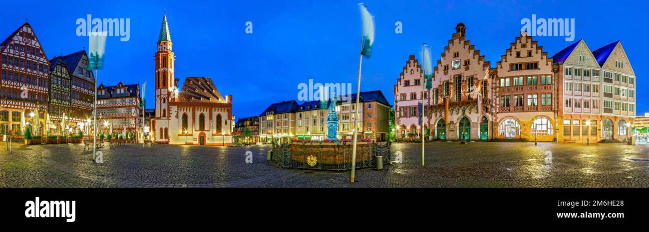 Frankfurt Roemer Evening Panorama Germany Stock Photo - Alamy