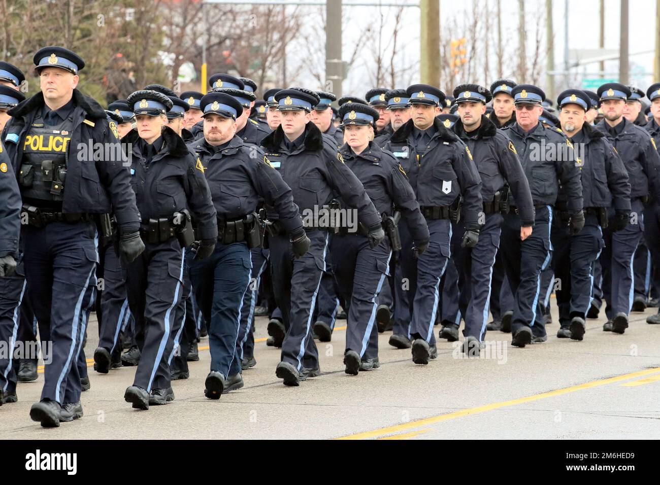 Ontario Provincial Police officers march at the funeral for OPP Const ...