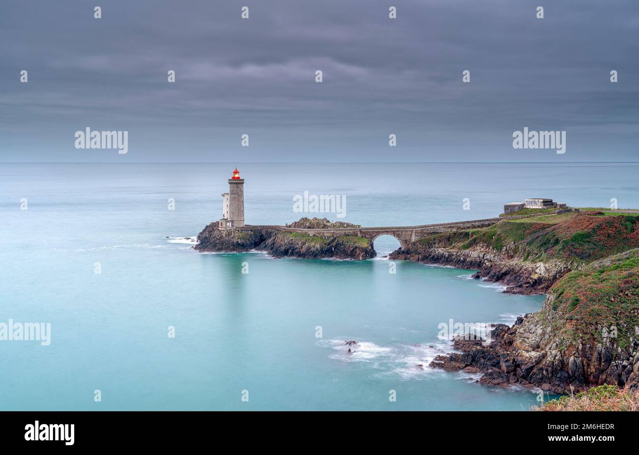 Phare du Petit Minou lighthouse, cloudy sky, Plouzane, Finistere ...